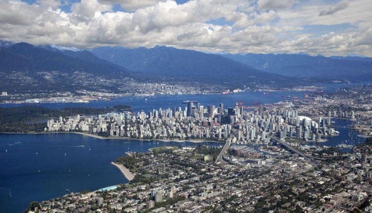 15752117 - vancouver - panoramic view with downtown and coast mountains ...